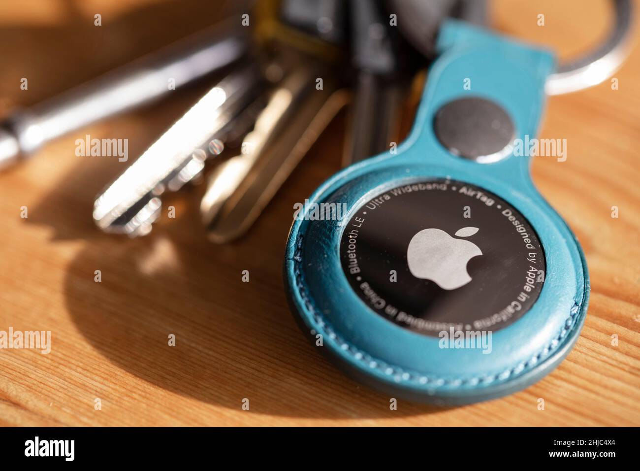 LONDON, UK - January 2021: Apple air tag device that helps people keep ...