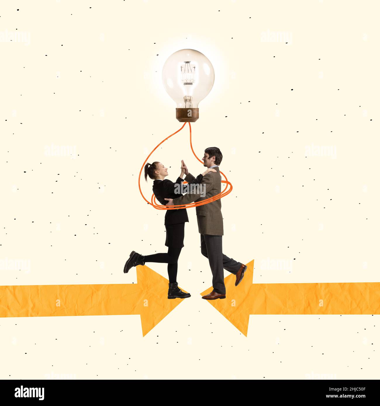 Contemporary art collage, creative design. Team, employees generating ...