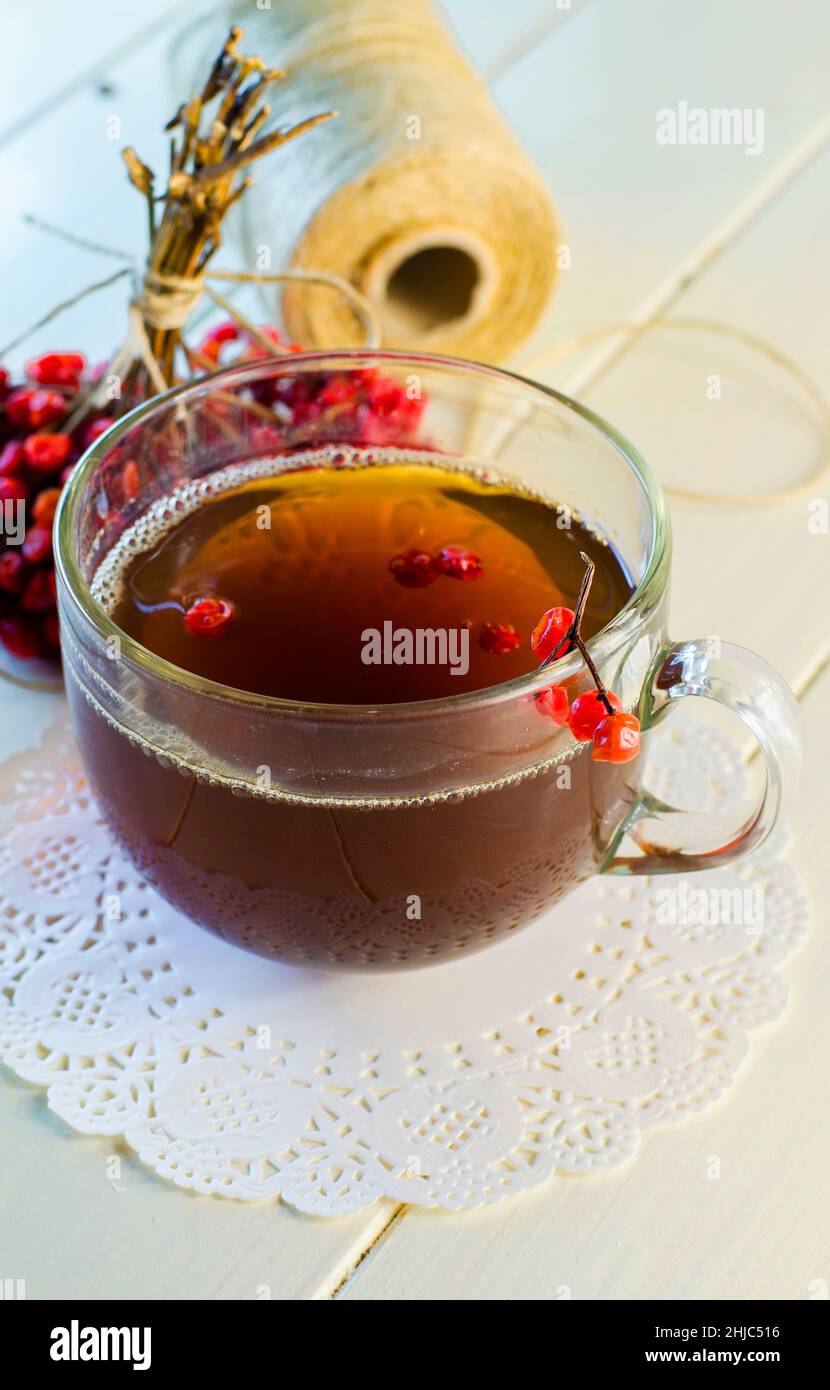 hot tea with viburnum berries delicious remedy for colds Stock Photo ...