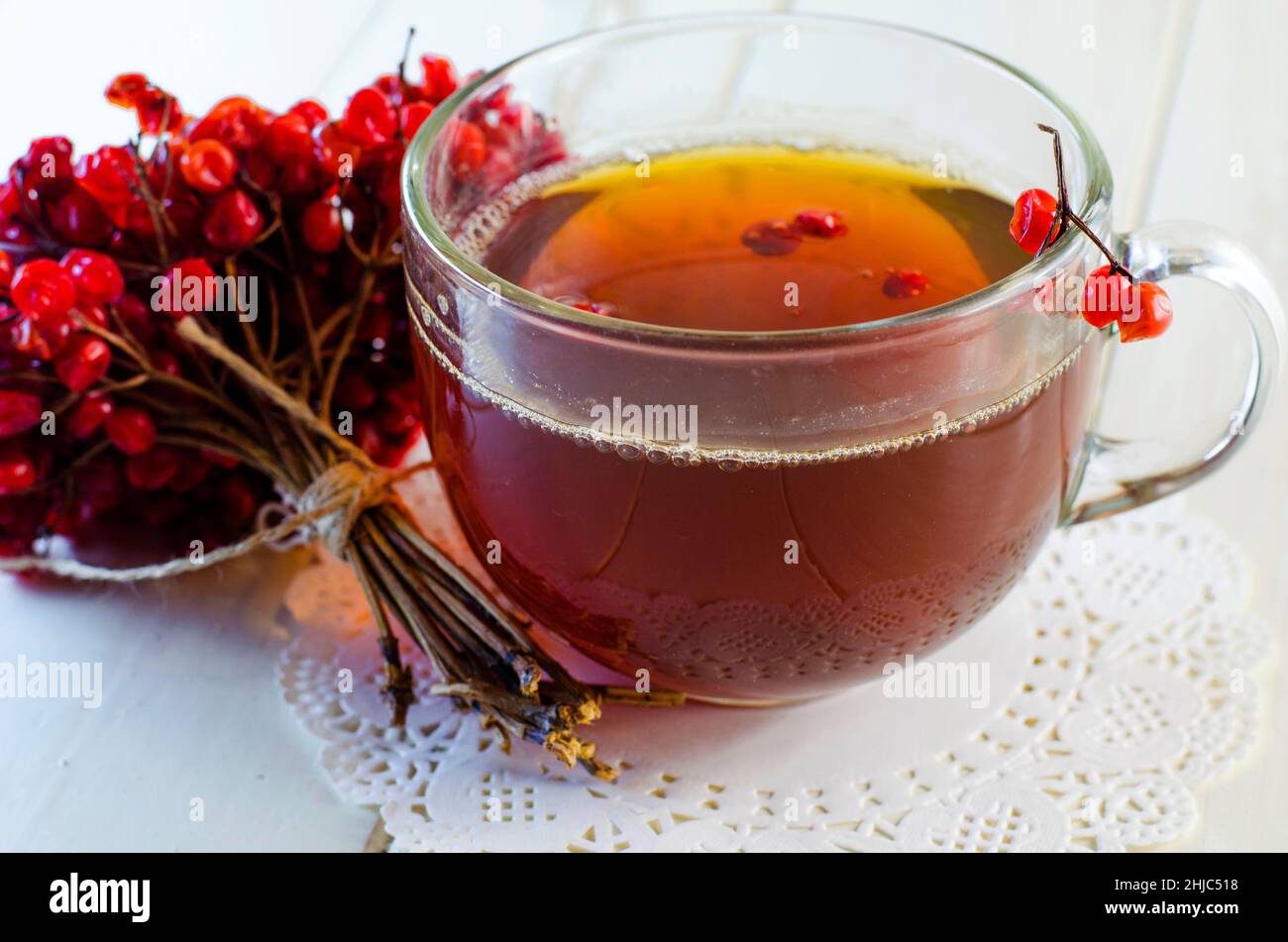 hot tea with viburnum berries delicious remedy for colds Stock Photo ...