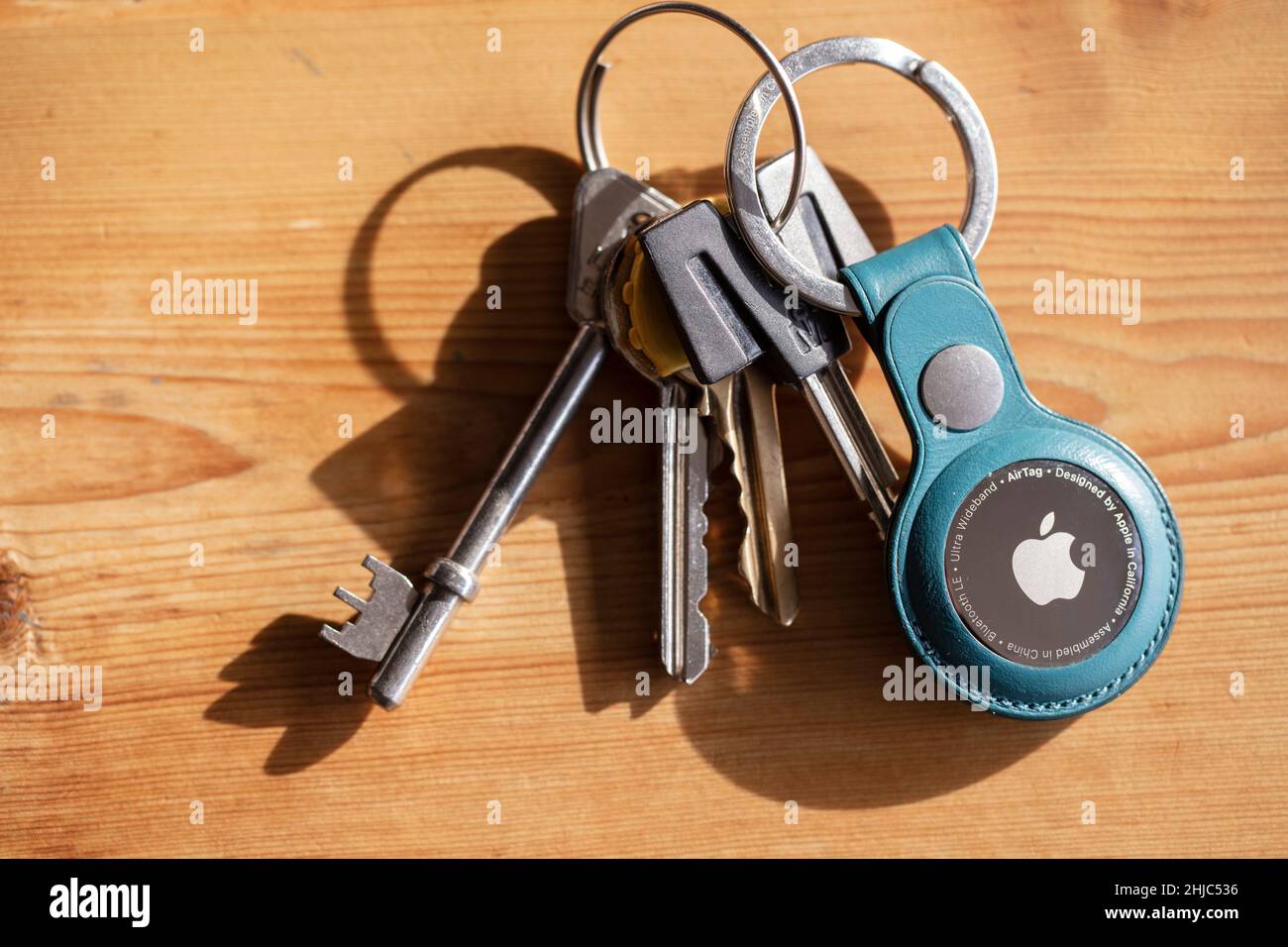 LONDON, UK - January 2021: Apple air tag device that helps people keep ...