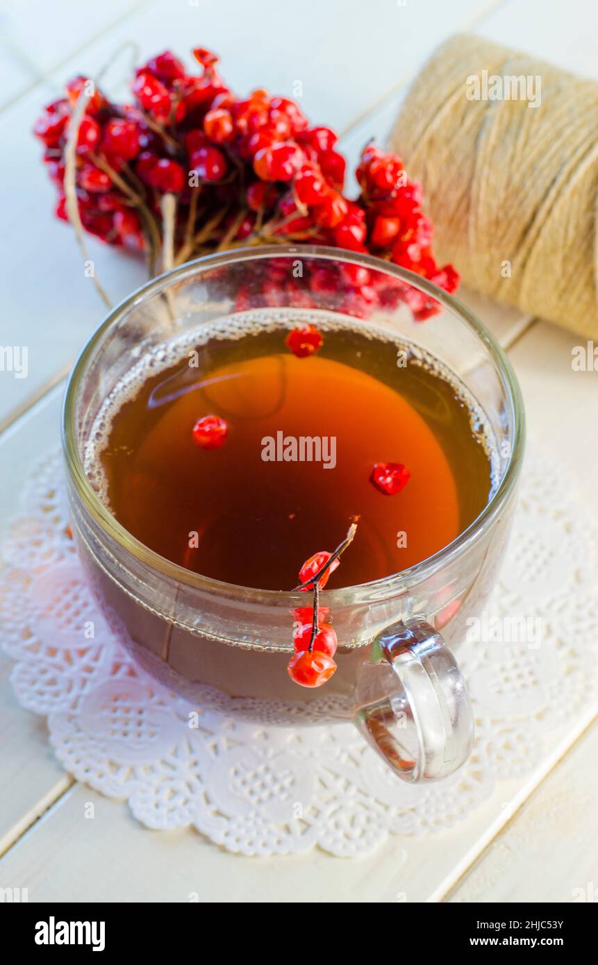 hot tea with viburnum berries delicious remedy for colds Stock Photo ...