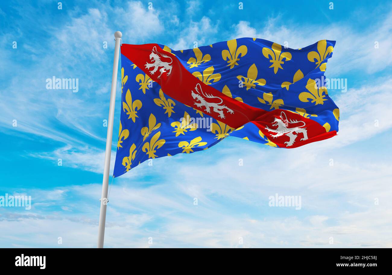 flag of department of Creuse, France at cloudy sky background on sunset ...