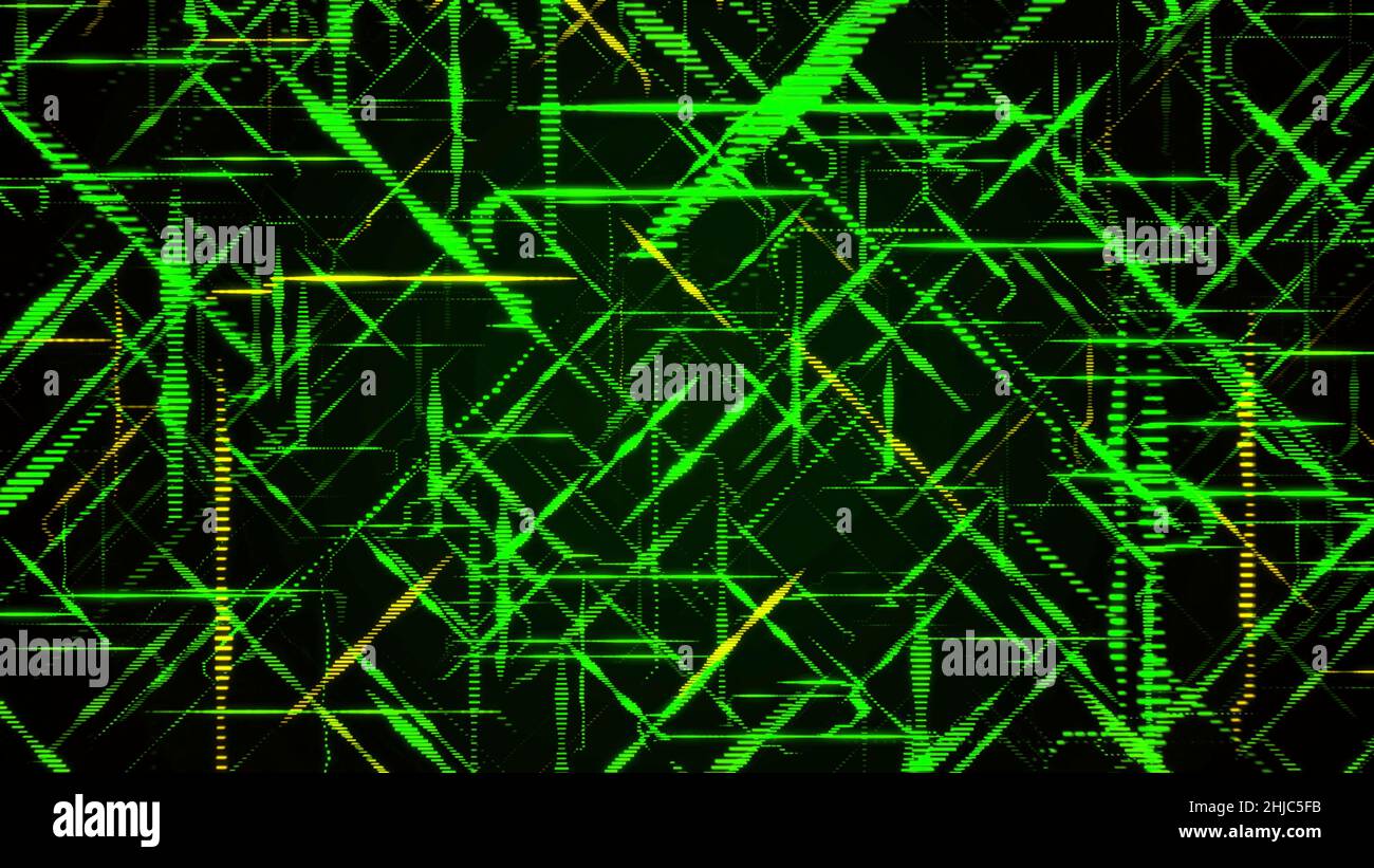 Abstract green laser beams crossing on black background, seamless loop ...