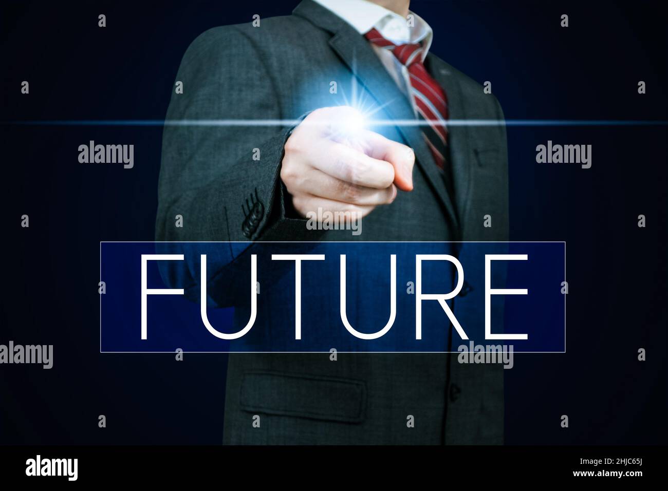 Future - lettering, businessman pointing finger Stock Photo - Alamy