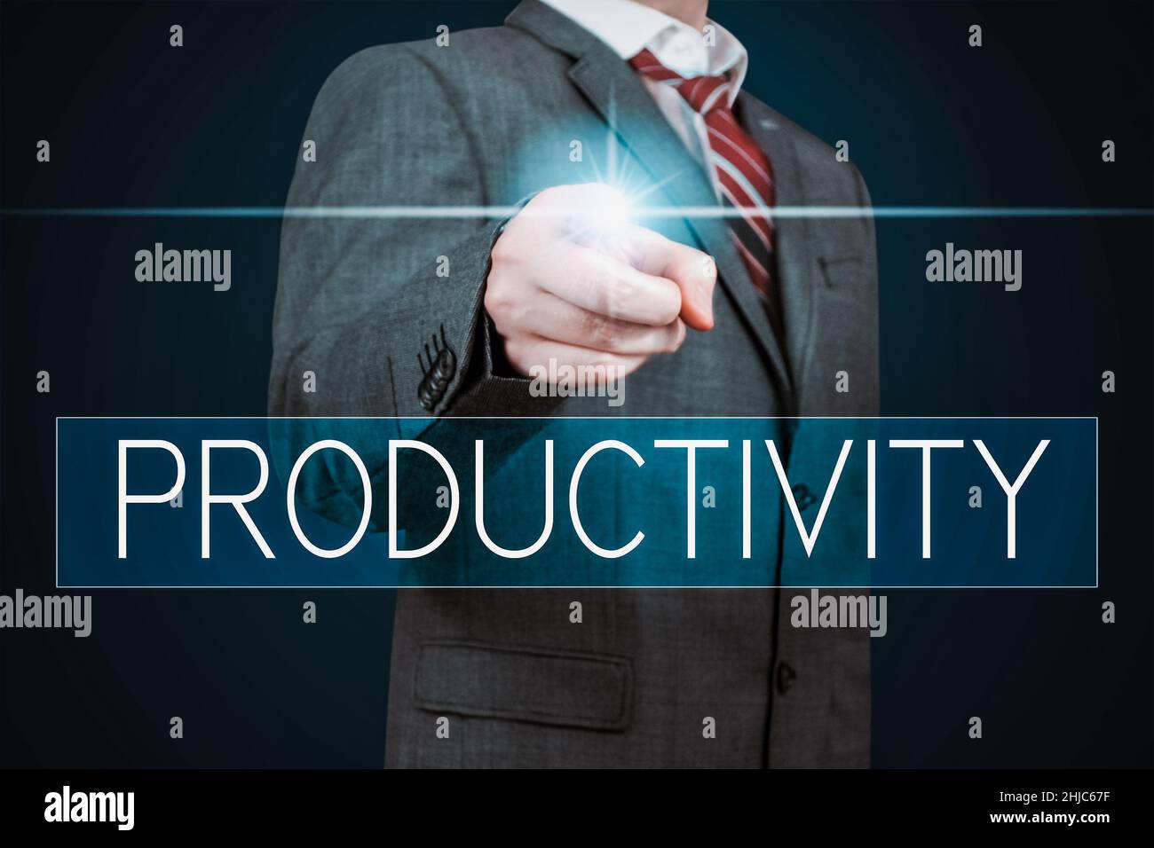Productivity - lettering, businessman pointing finger Stock Photo - Alamy