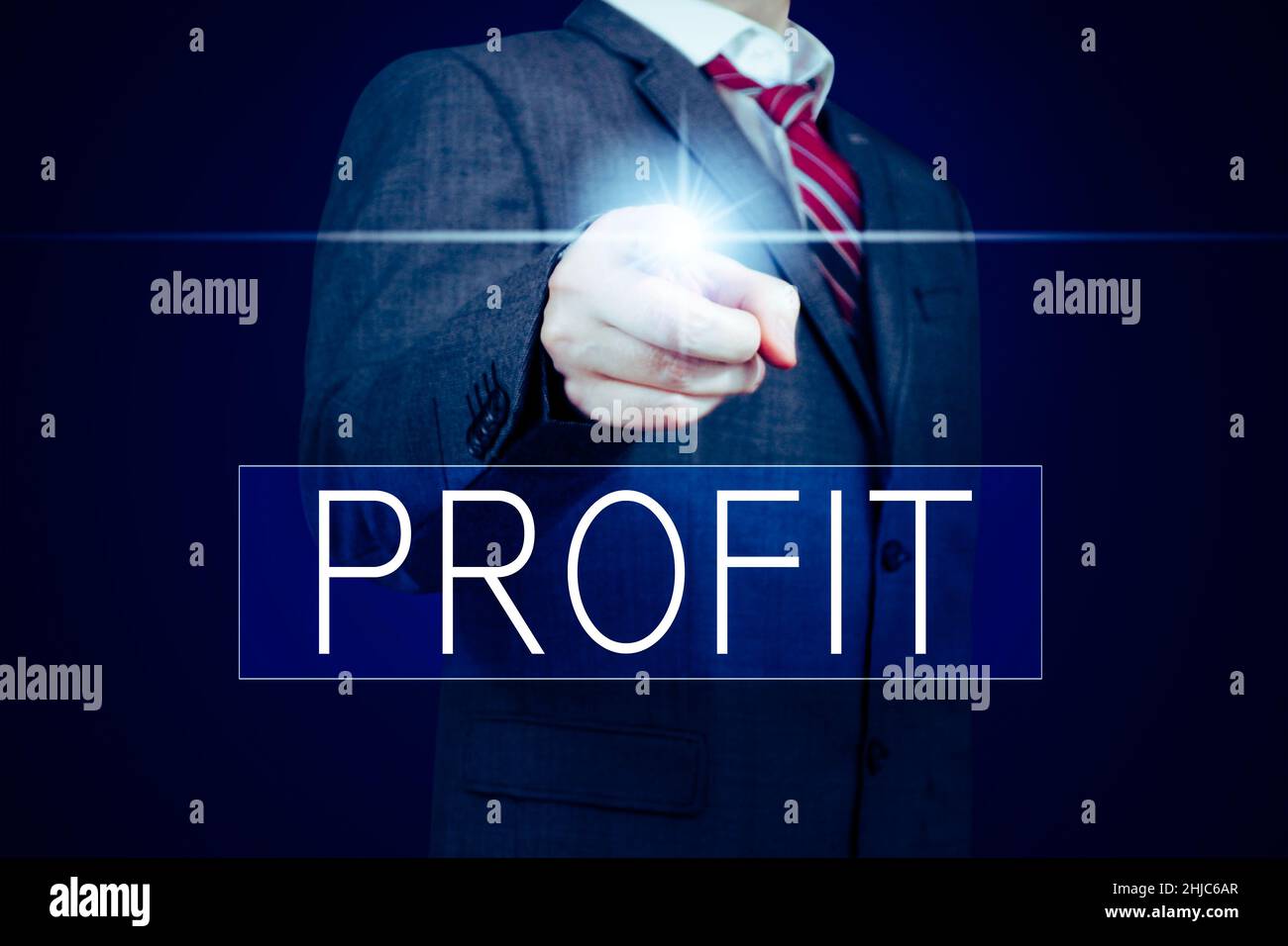 Profit - lettering, businessman pointing finger Stock Photo - Alamy
