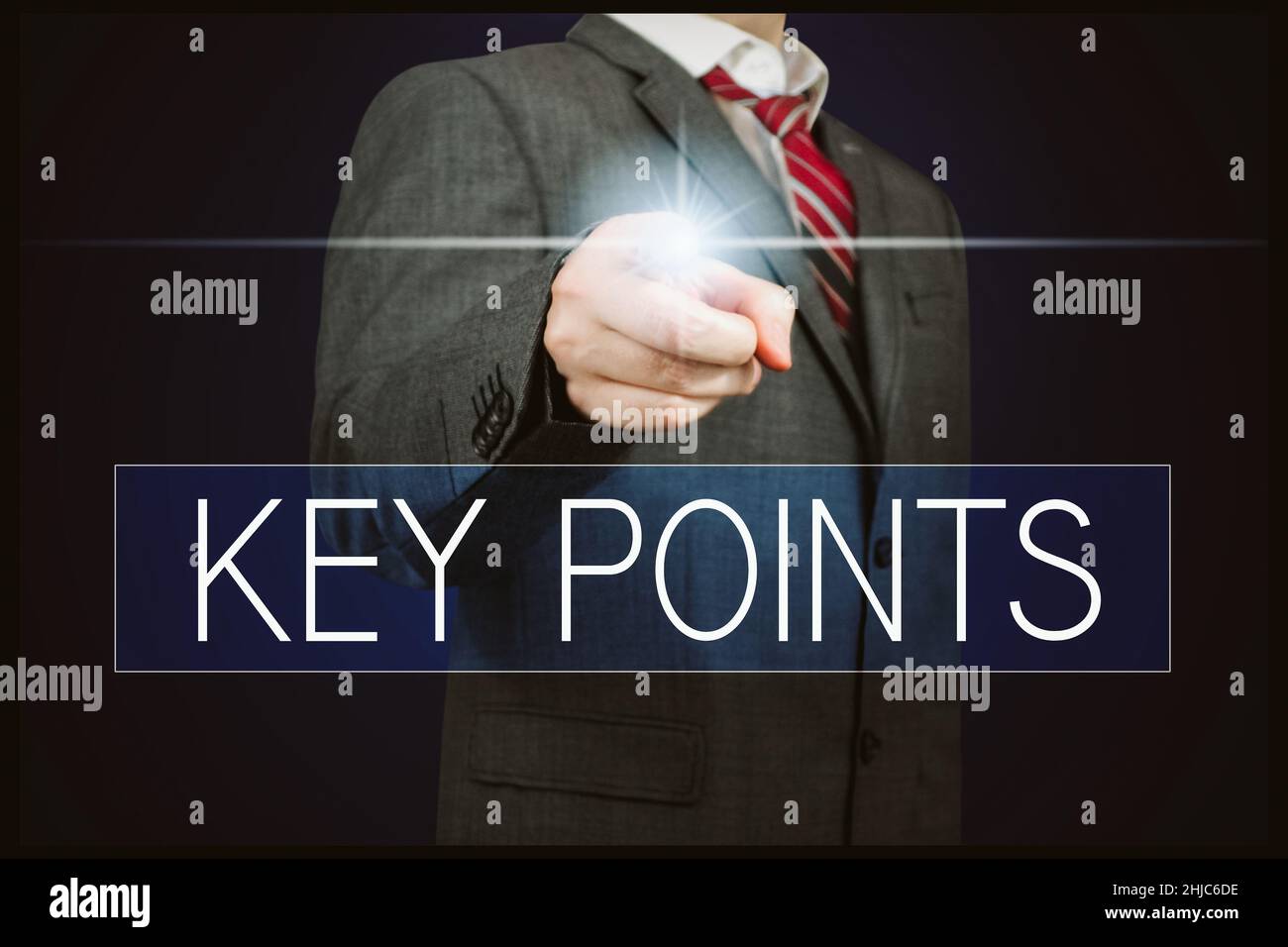 Key points - lettering, businessman pointing finger Stock Photo - Alamy