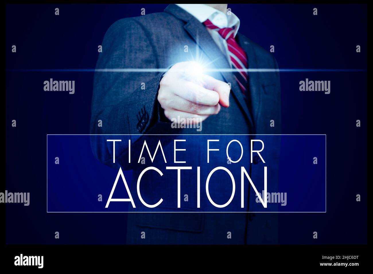 Time for action - lettering, businessman pointing finger Stock Photo ...