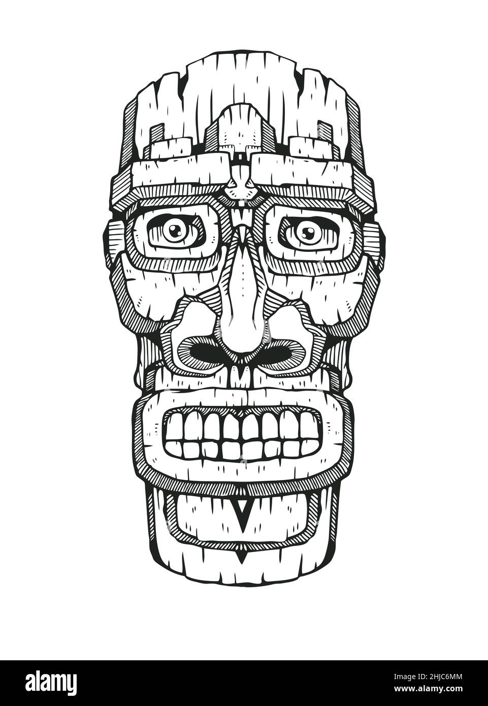 Hawaiian tiki statue mask. hand drawn design element. vector ...