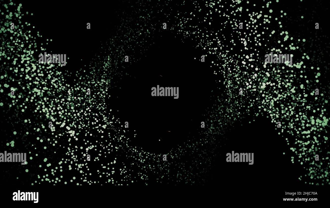 Abstract, green glitter swirl of particles formed in big circle. Space ...