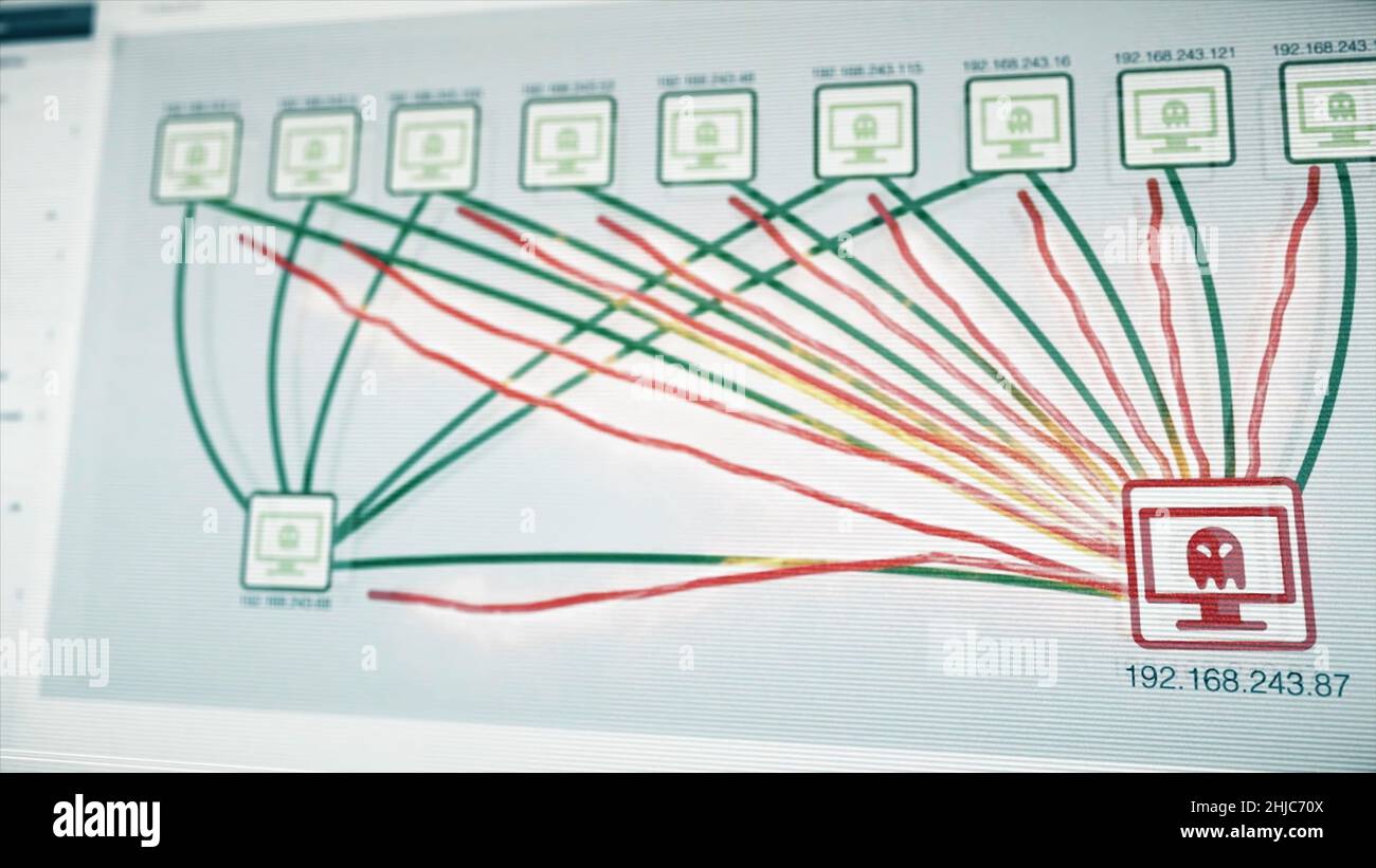 Abstract virus infection is spreading out in a network. Digital ...