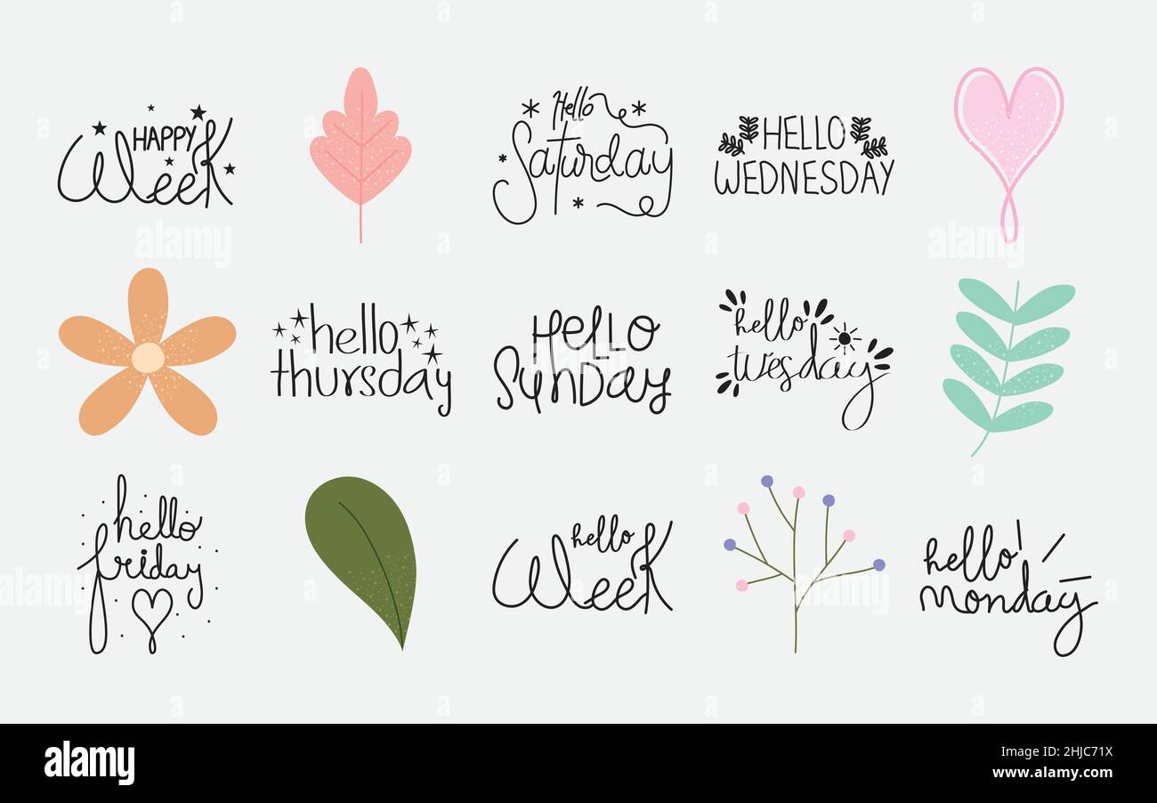 hello week lettering icon set design Stock Vector Image & Art - Alamy