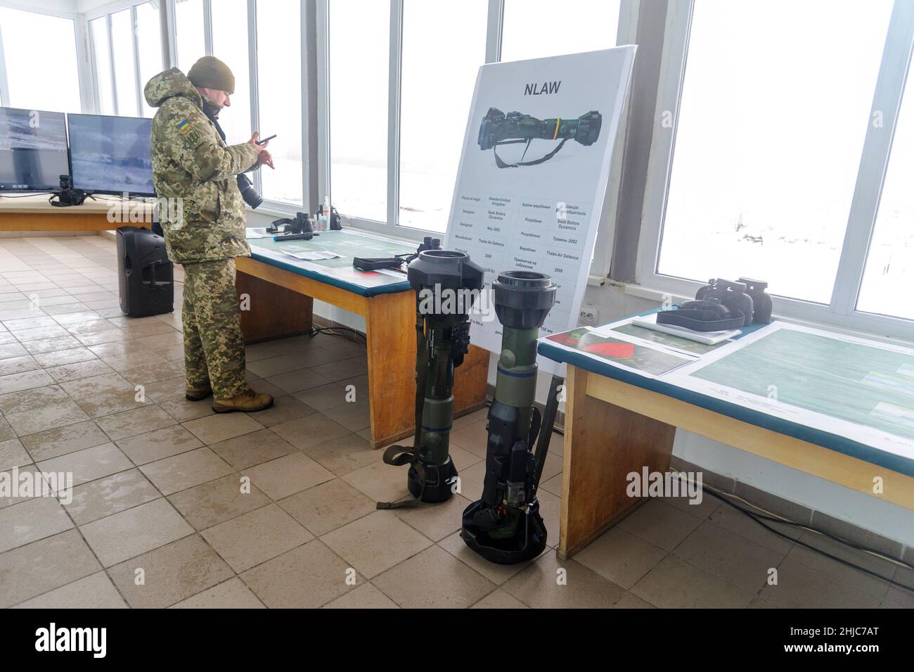 Lviv, Ukraine. 28th Jan, 2022. NLAW ATGM complex seen during practical ...
