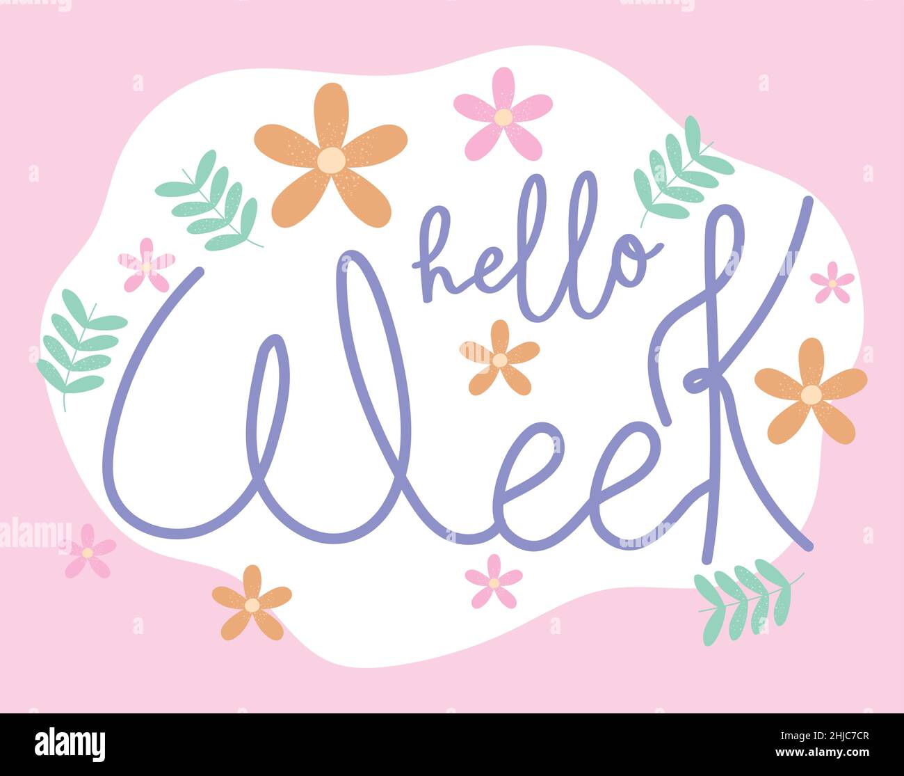 hello week illustration with colorful flowers and leaves Stock Vector ...