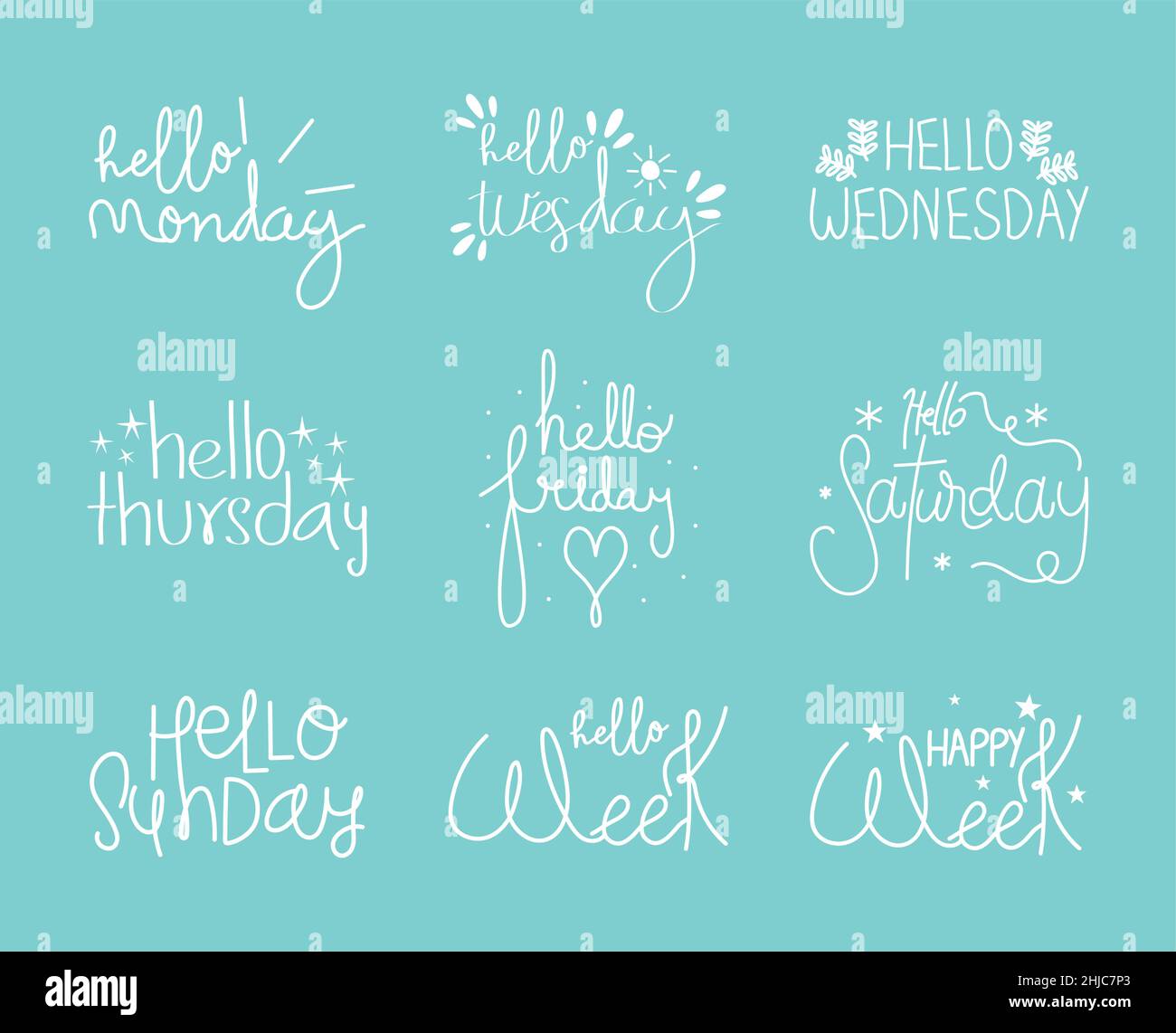cute hello week lettering icon set Stock Vector Image & Art - Alamy