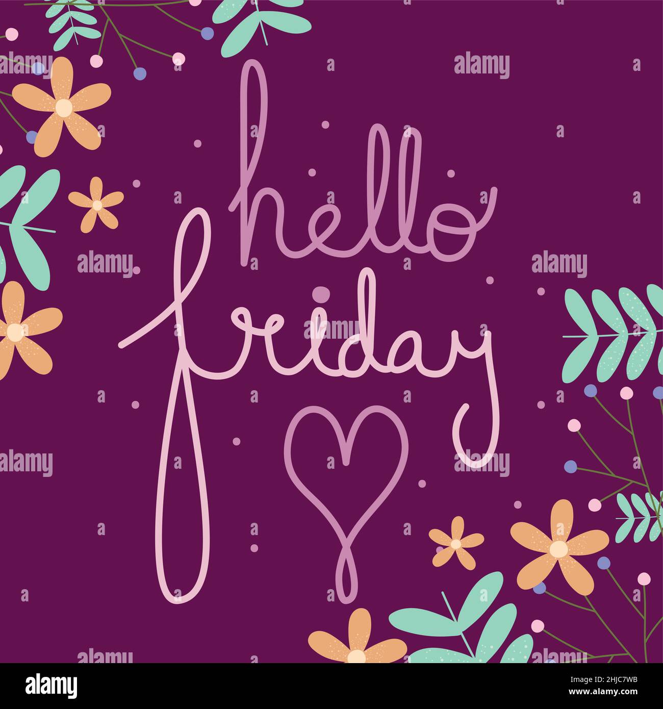 hello friday illustration with colorful leaves around Stock Vector ...