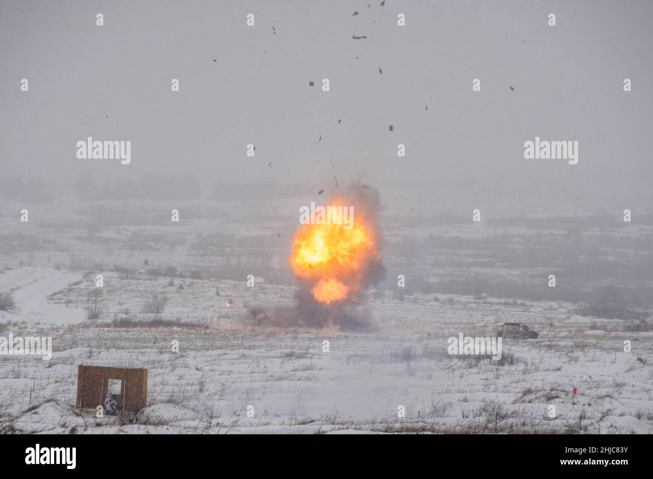 Lviv, Ukraine. 28th Jan, 2022. Explosion, neutralization of the target ...