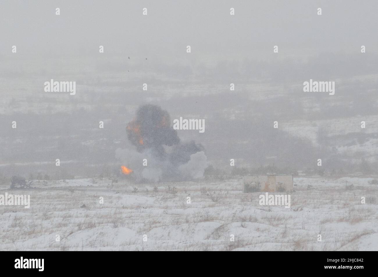 Explosion, neutralization of the target seen during practical launches ...