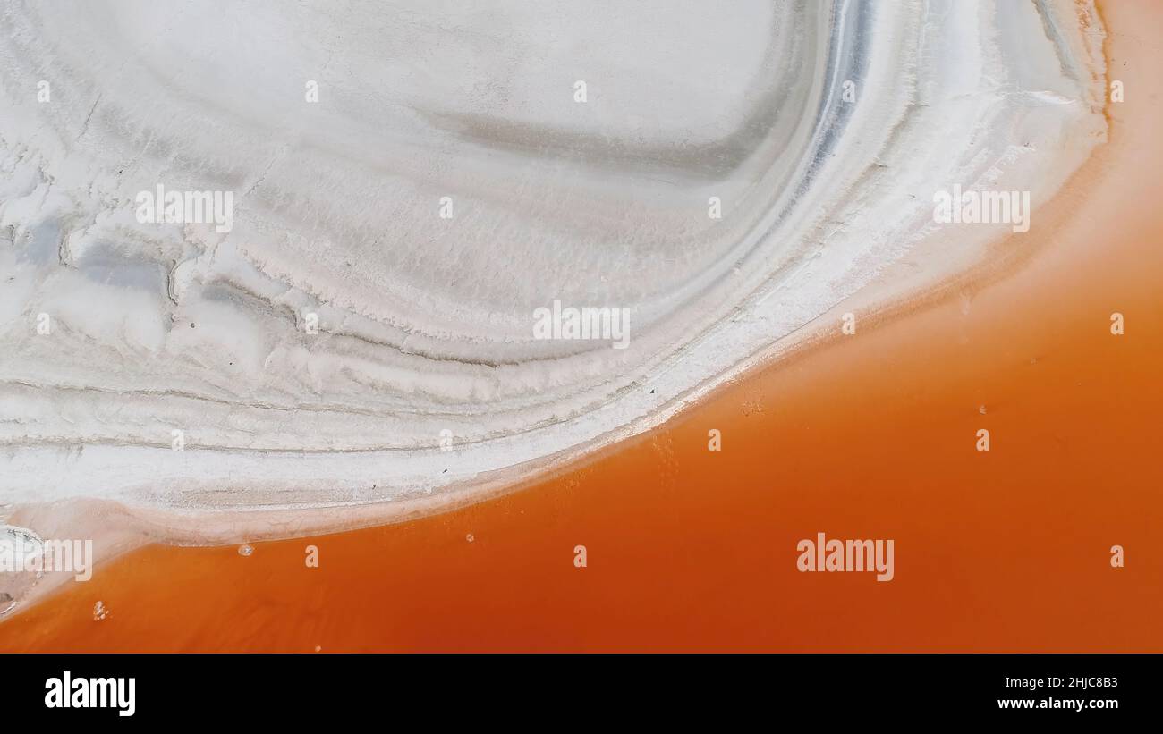 Aerial view of beautiful Red Lagoon (Red Lake) and salt islands ...