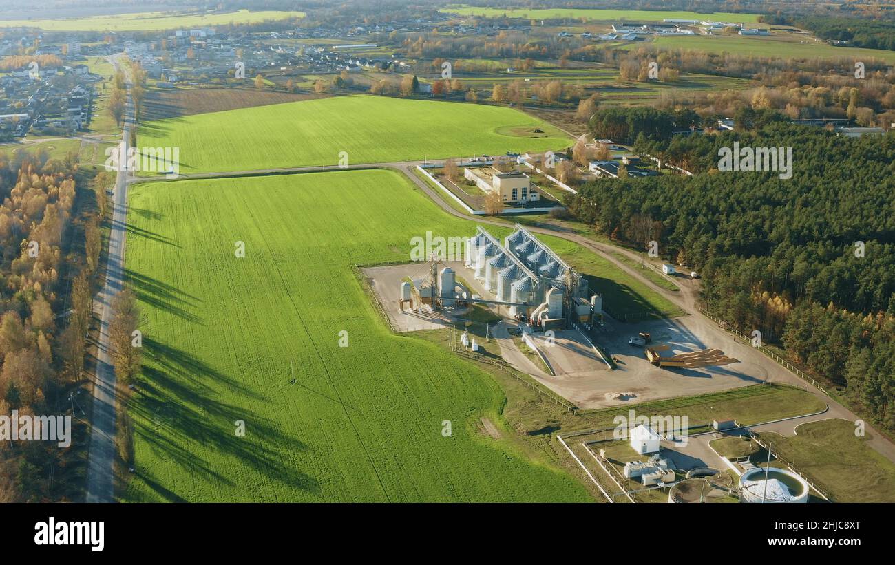 Aerial View Modern Granary, Grain-drying Complex, Commercial Grain Or ...