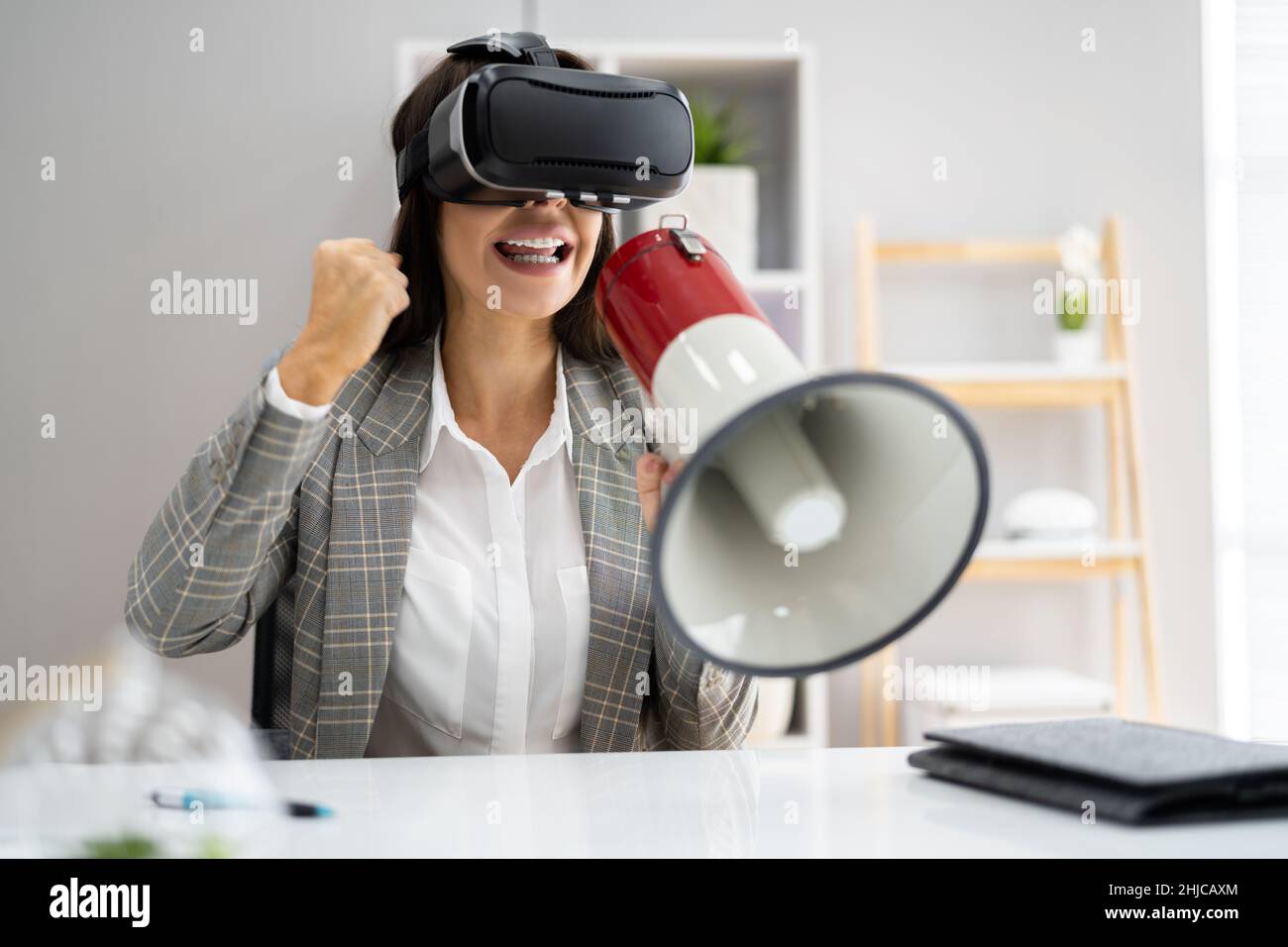 Corporate Business Interview With VR Headset and Bullhorn Stock Photo ...