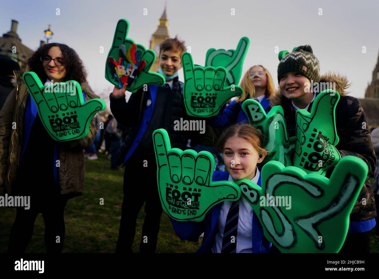 School children take part in a rally in support of British Sign ...