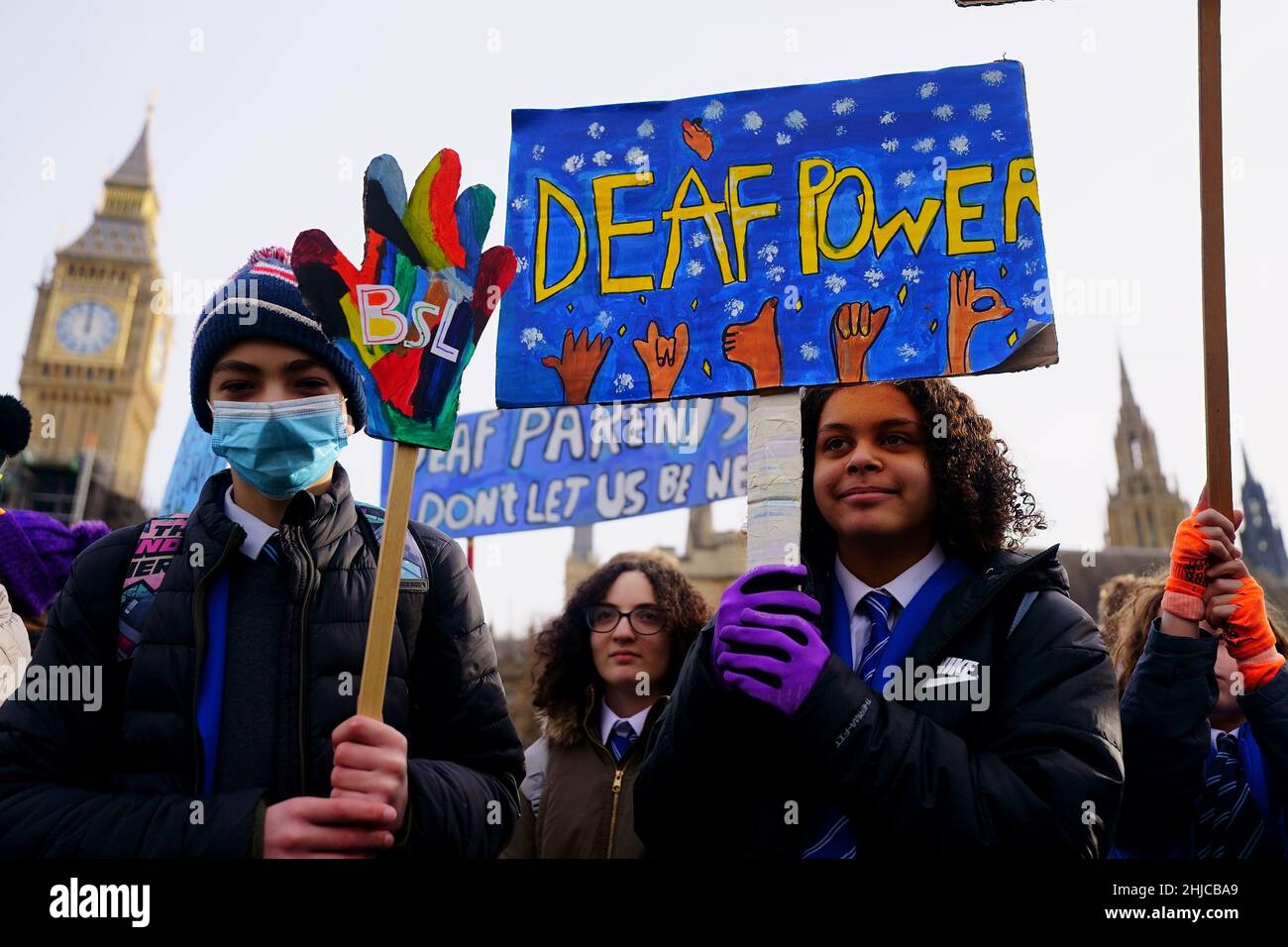 School children take part in a rally in support of British Sign ...