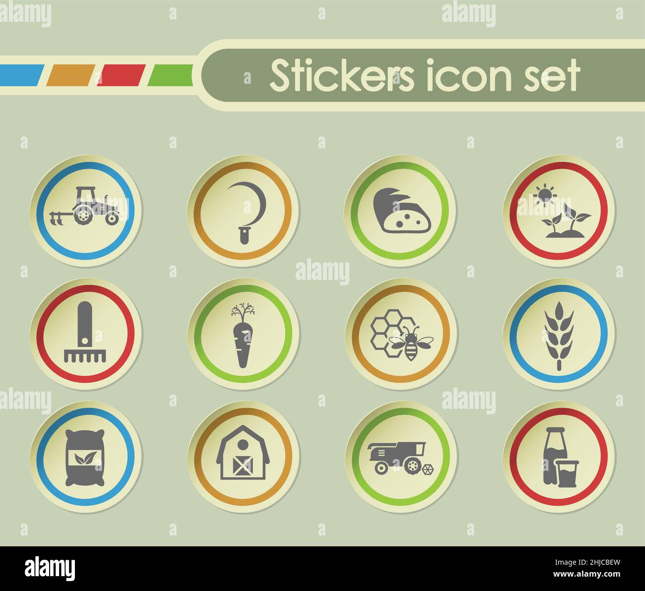 agriculture simple vector icons on round stickers Stock Vector Image ...
