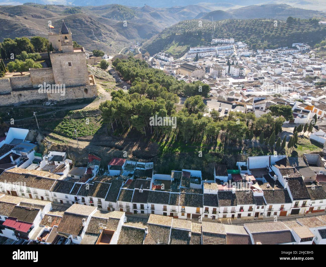 Drone view at the town of Antequera on Andalusia in Spain Stock Photo ...