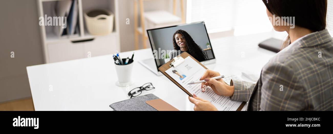 Virtual Job Interview Webcast Using Online Video Conference Stock Photo ...