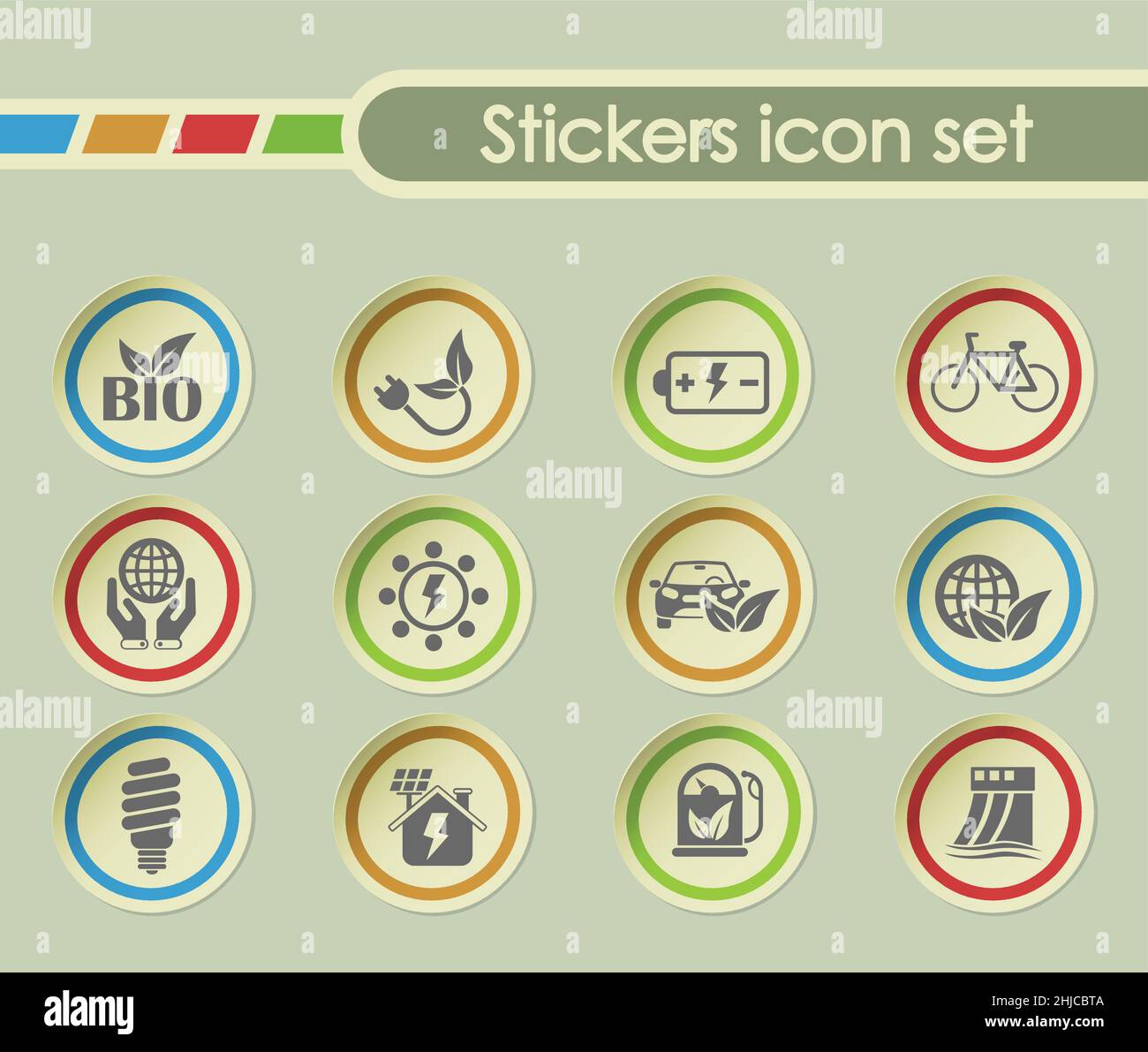 alternative energy simple vector icons on round stickers Stock Vector ...