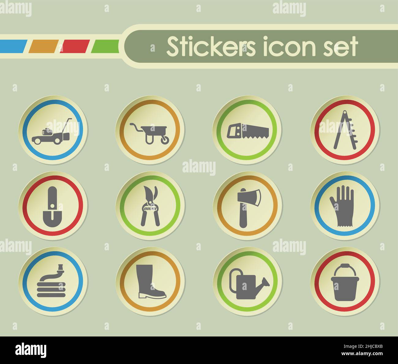 garden tools simple vector icons on round stickers Stock Vector Image ...