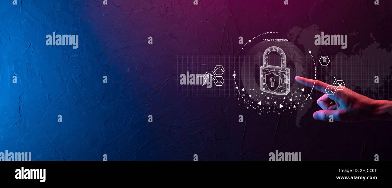 Cyber security network. Padlock icon and internet technology networking ...