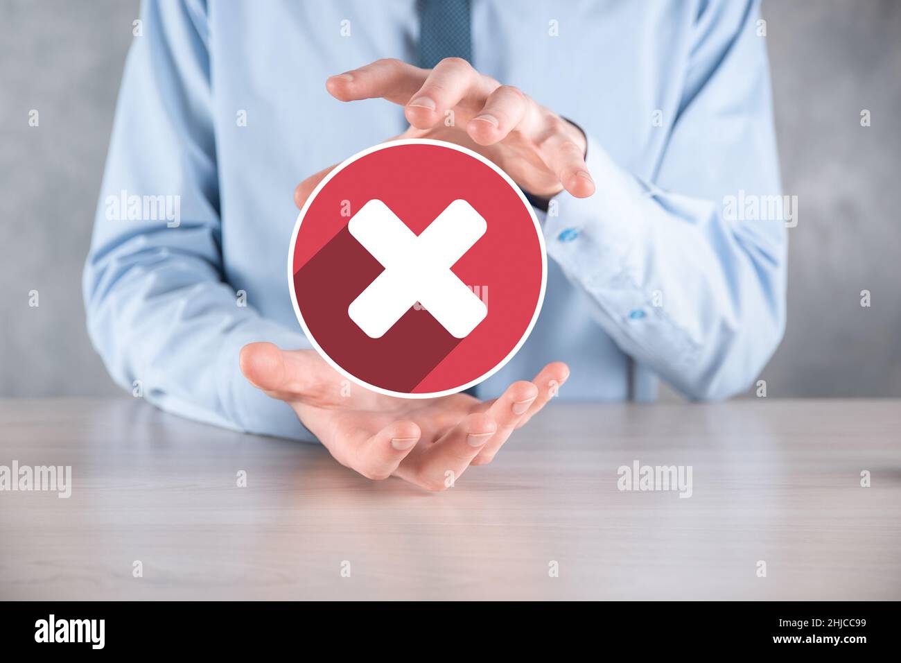 Hand holds icon,cancellation symbol,cancel icon.Cross mark flat red ...