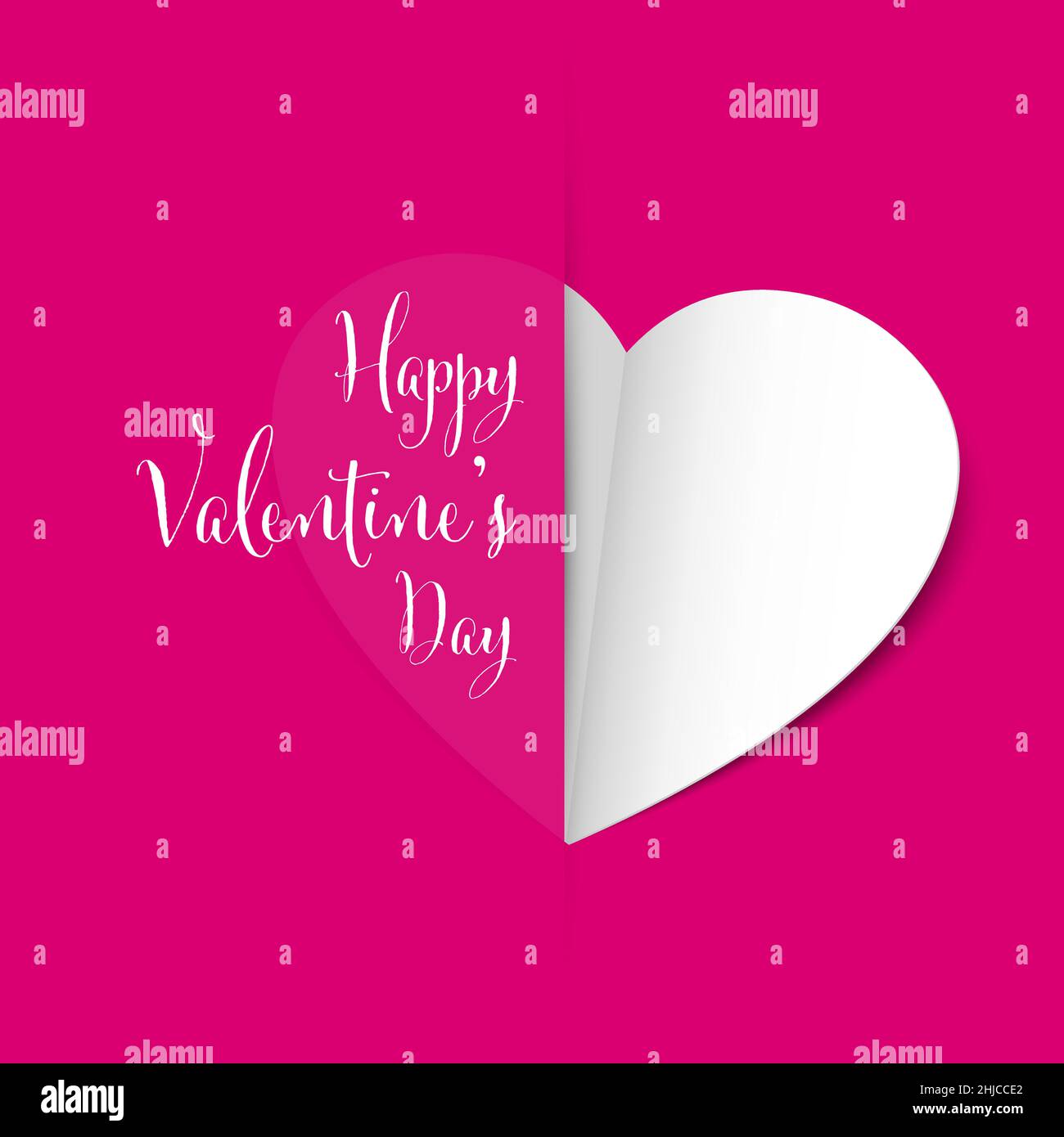 Pink Happy Valentines day card template - white paper folded heart ...