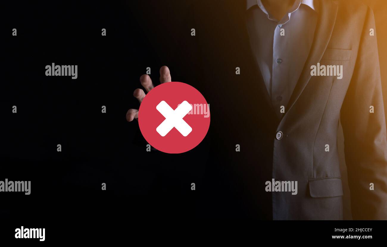 Hand holds icon,cancellation symbol,cancel icon.Cross mark flat red ...