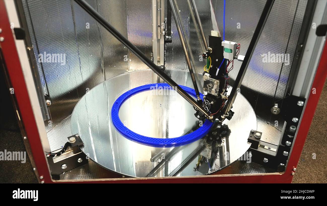 3d printing printer bright model close-up. Media. Automatic 3D printer ...