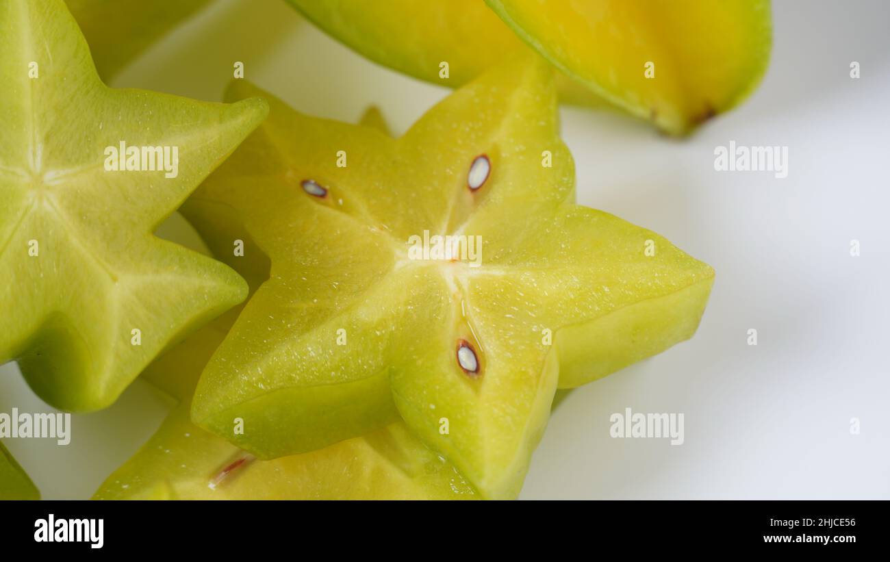 Freshly ripe star fruit or carambola, sliced star pieces Stock Photo ...