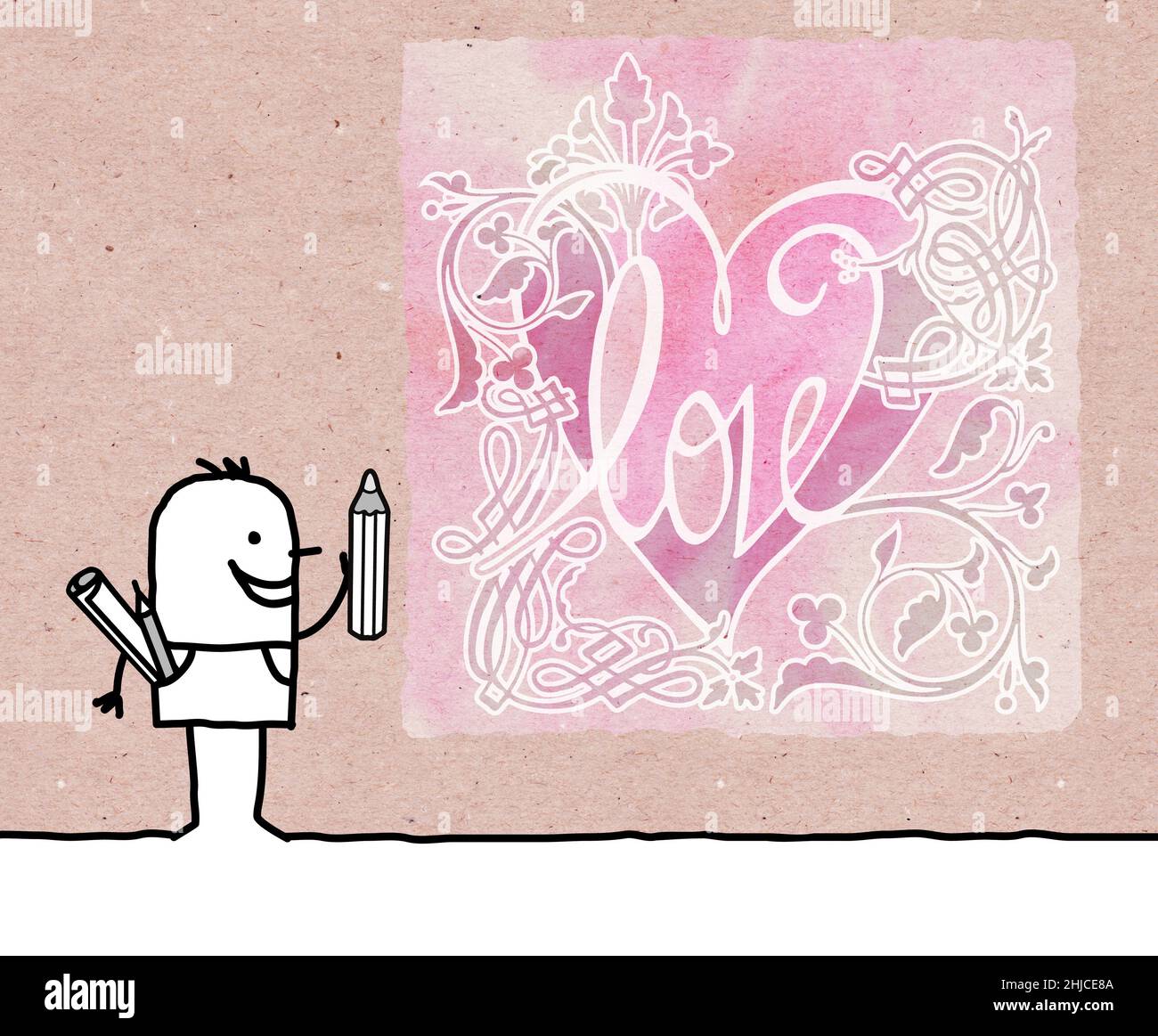Hand drawn Cartoon Designer Drawing a big Vintage Style Heart Stock ...