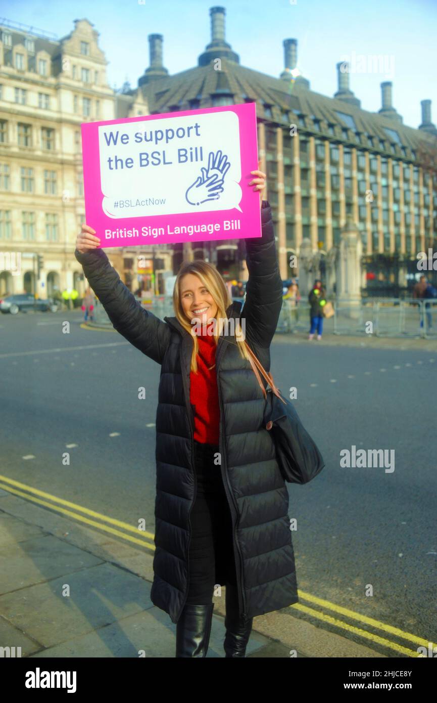 London, UK. 28th Jan, 2022. British Sign Language BSL bill supporters ...