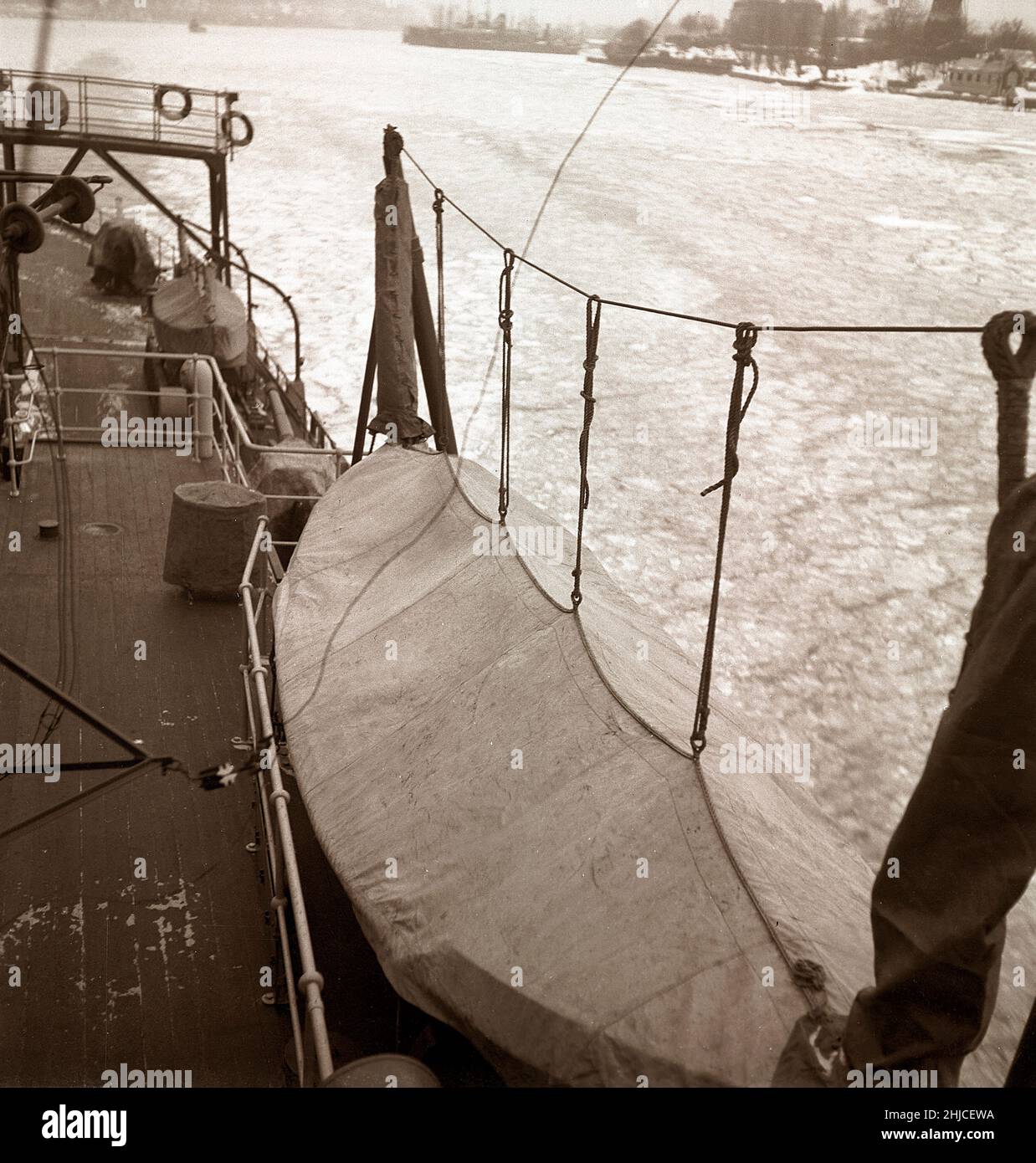 Winter at sea in the 1940s. Pictured the swedish icebreaker Ymer ...
