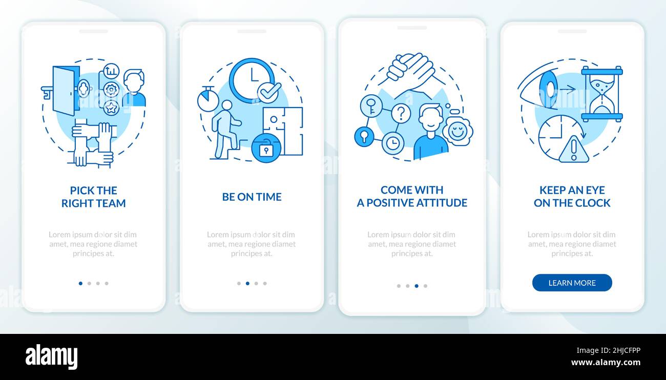 Escape room winning strategies blue onboarding mobile app screen Stock ...