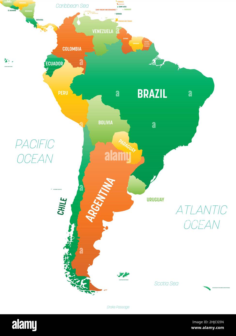 South America - high detailed political map South American continent ...