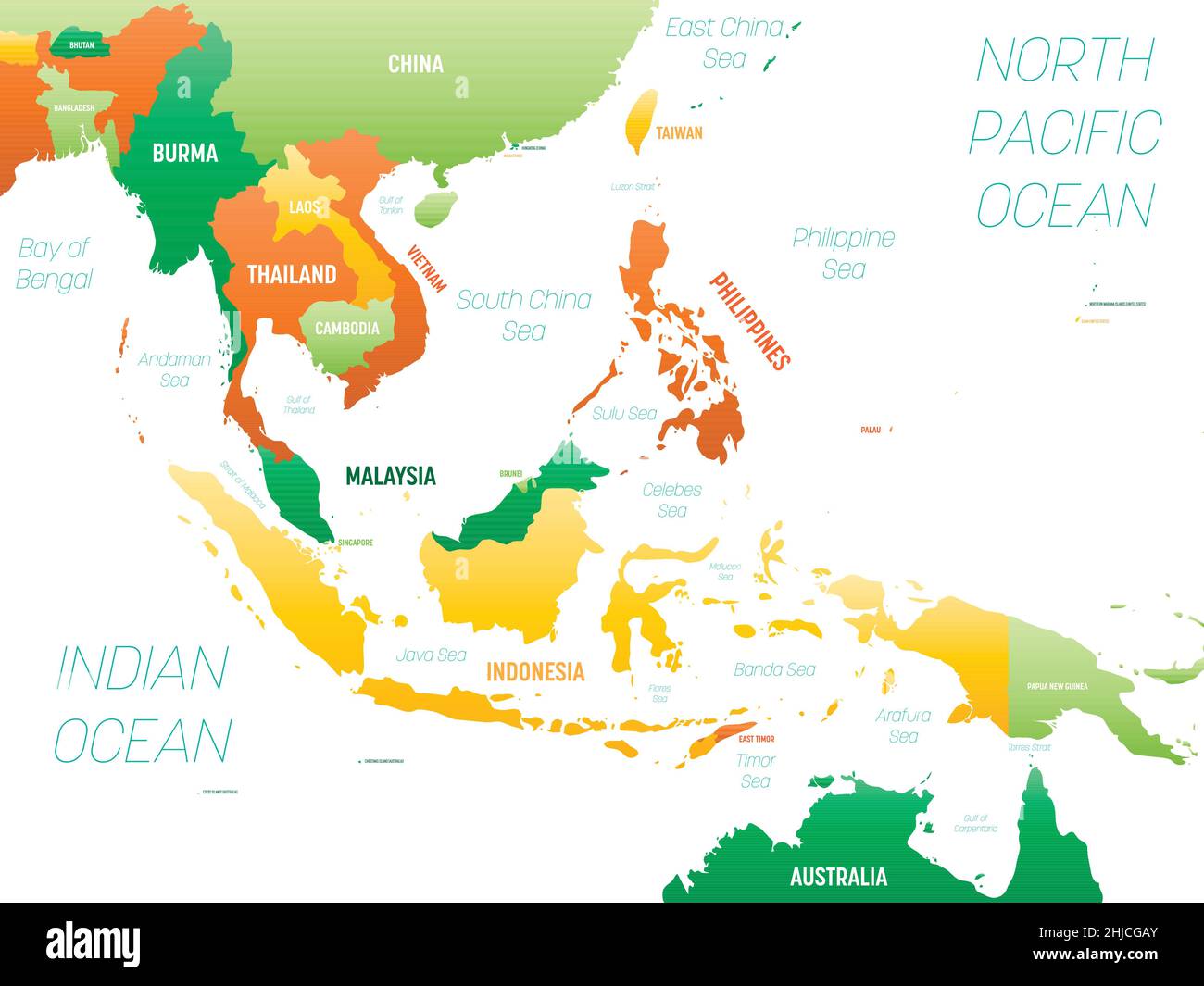 Southeast Asia - high detailed political map of southeastern region ...