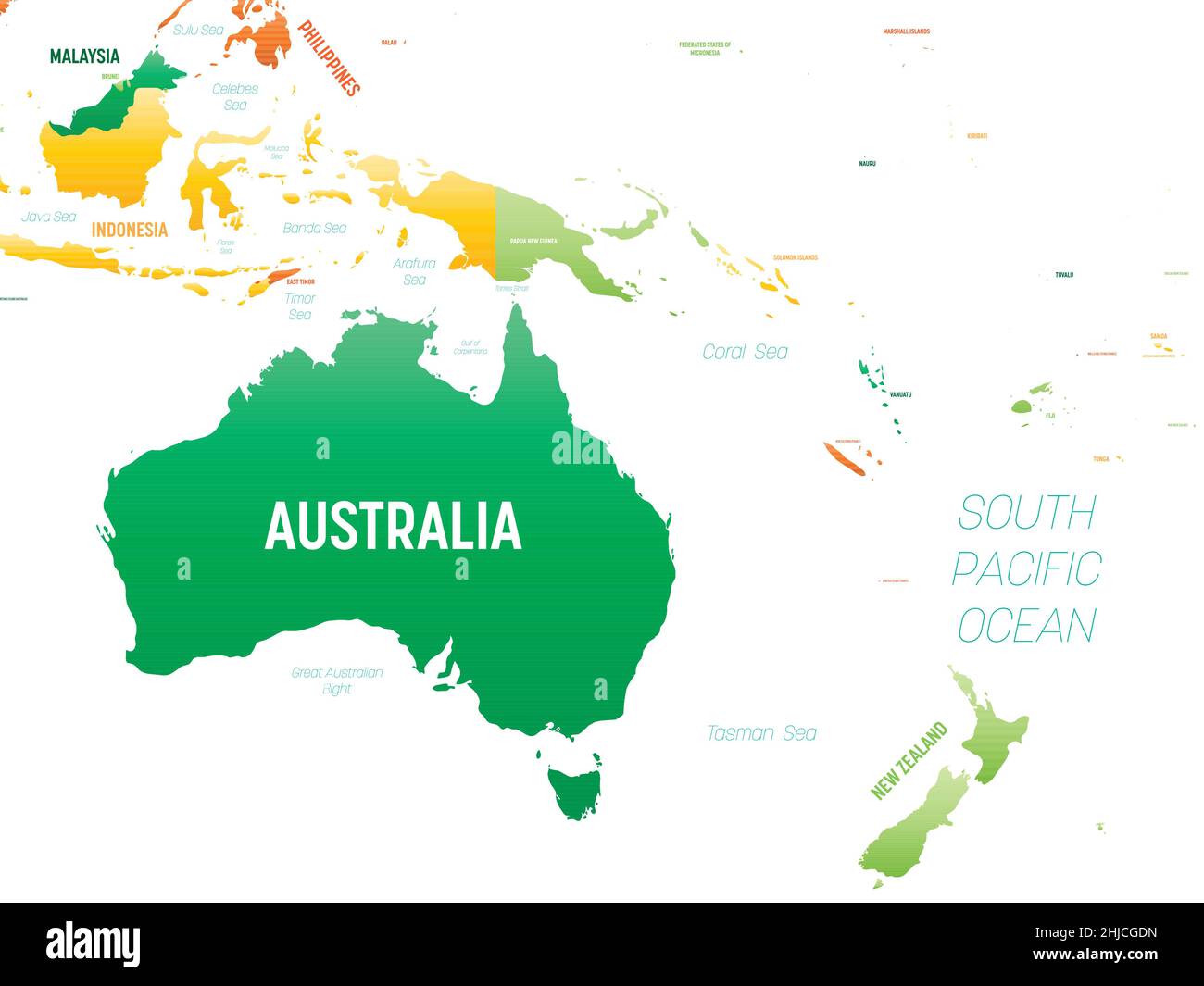 Political Map Of Australia And Oceania Lighten