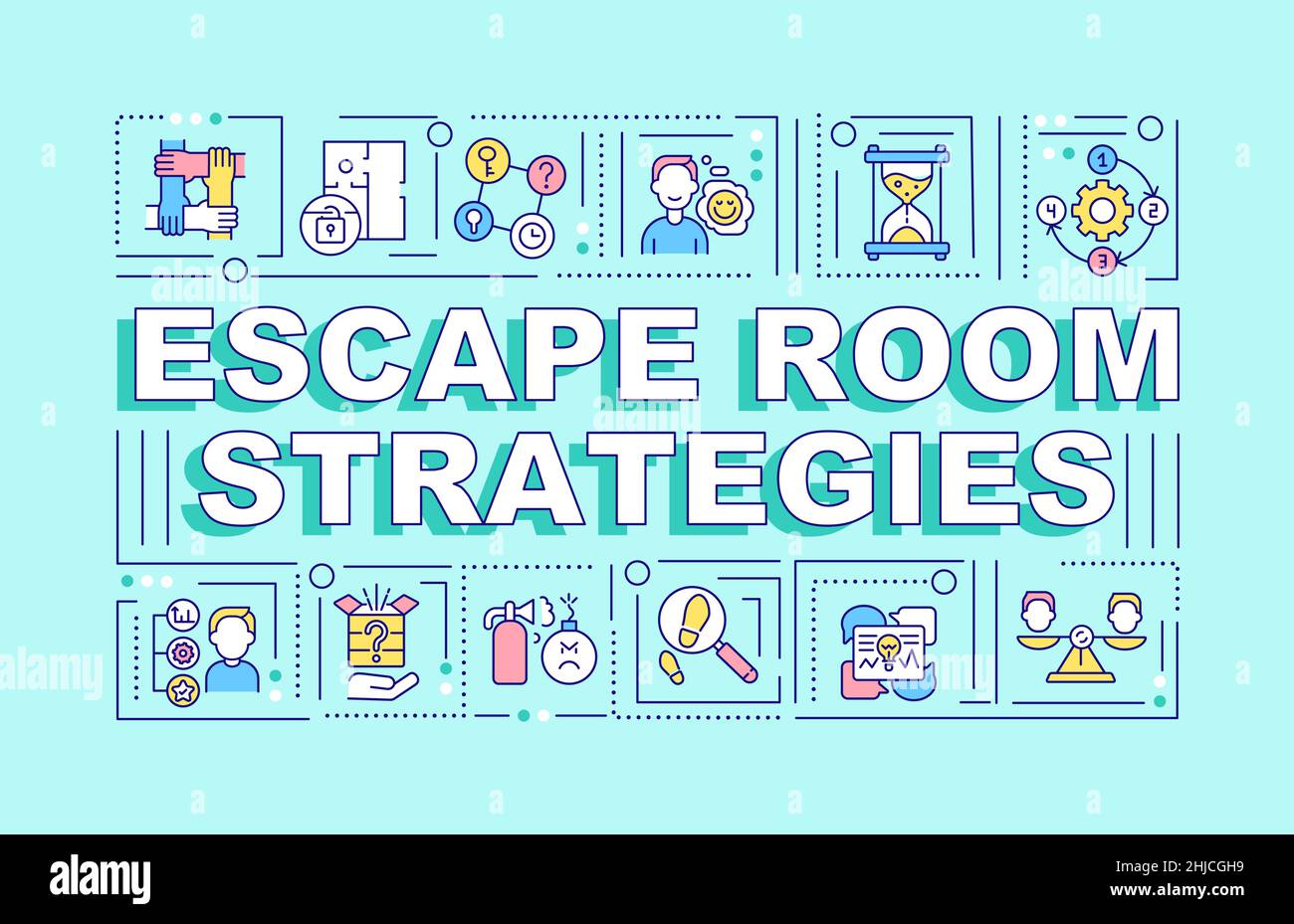 Escape room strategies word concepts turquoise banner Stock Vector Image & Art - Alamy