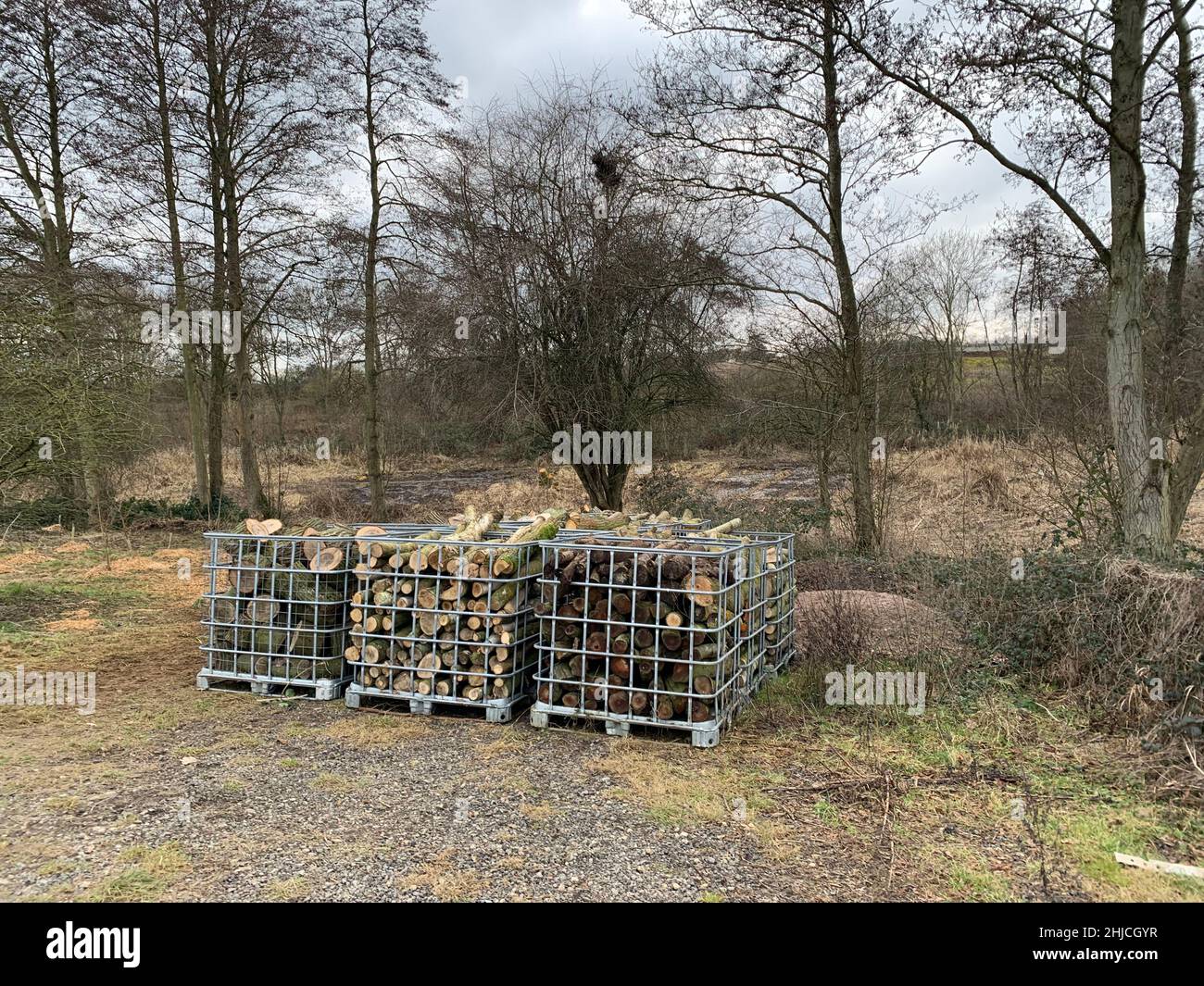 Sywell Country Park Northamptonshire UK logs log packed cages cage ...