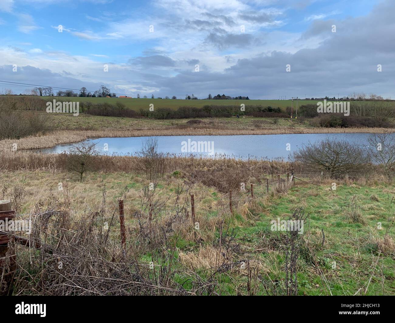 Sywell Country Park Northamptonshire UK water lake cold winter dark ...