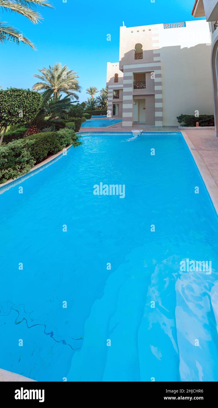 Beautiful swimming pool and palm trees in Egypt Stock Photo - Alamy
